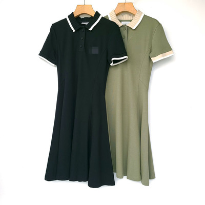 5459鱼 春夏新品！撞色短裙 三粒扣大裙摆A字裙 翻领polo连衣裙