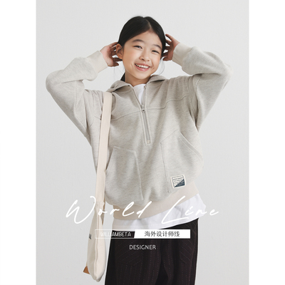 williambeta海外设计师线25厚实高磅480g抓绒连帽儿童卫衣