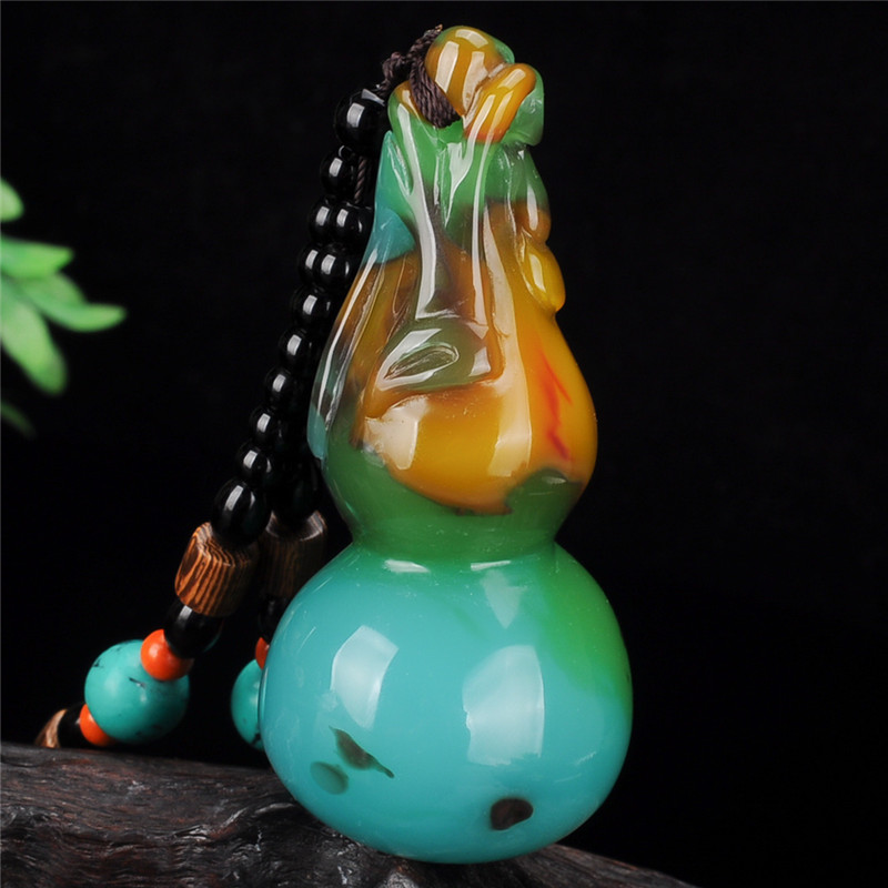 新疆戈壁彩玉葫芦手把件金丝玉葫芦把件和田玉福禄寿葫芦手玩件