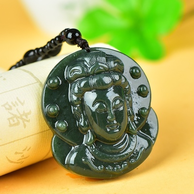 新疆和田青玉观音头吊坠青玉塔青