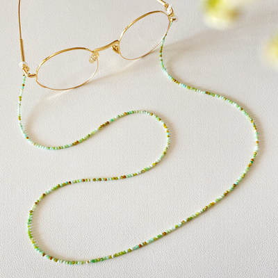 天然绿澳宝眼镜链女时尚精致小米珠2mm耳机链国风绿色墨镜链新款
