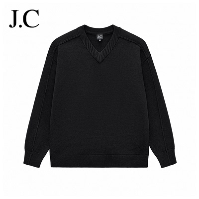 JC美式复古V领毛衣700克重磅宽松