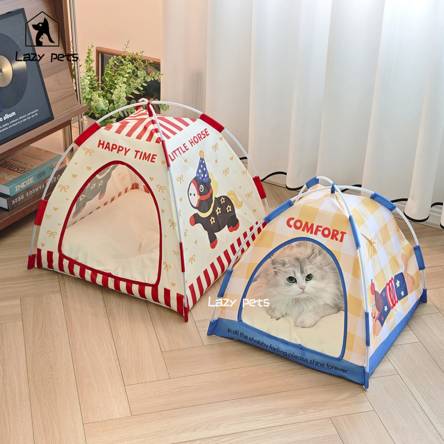 Lazy pets猫窝夏季可折叠猫帐篷半封闭安全感小型犬狗窝四季通用