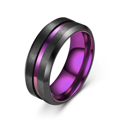 Fashion 8mm Purple black oblique two-color ring For Men