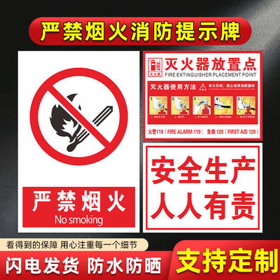 安全生产人人有责警示贴纸标识牌严禁烟火禁止吸烟提示牌工地施工仓库重地注意警告标志标牌标示贴标语贴