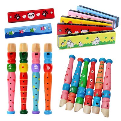 Wooden Cartoon Piccolo & Harmonica Children 6-Hole Flute 16-