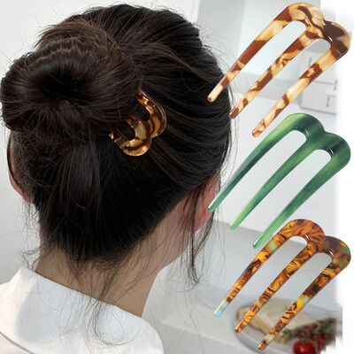 1pc Acetic Acid Hair Forks Three Teeth Hair Sticks U-Shape H