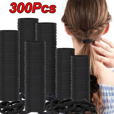 100/200/300PCS Black Hair Tie for Women Girls White Hair ban