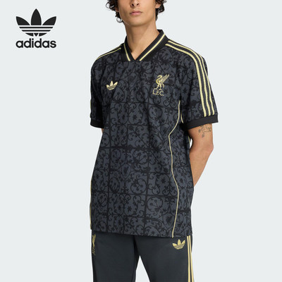 Adidas/阿迪达斯官方正品三叶草男士V领套头刺绣足球短袖JW5462