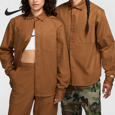 Nike/耐克正品新款男女复古翻领宽松休闲保暖衬衫FV7346-281