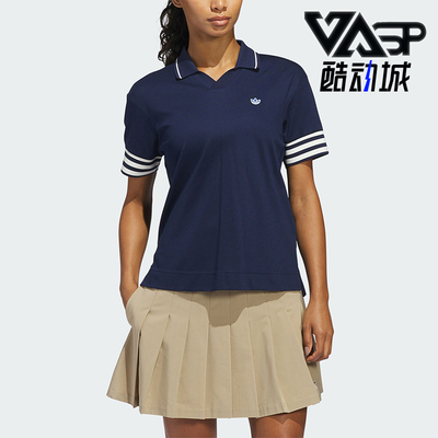 Adidas/阿迪达斯正品三叶草女士运动高尔夫V领短袖POLO衫KA9855