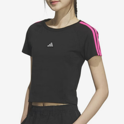 Adidas/阿迪达斯正品新款女黑粉色简约休闲经典舒适短袖T恤KS0279