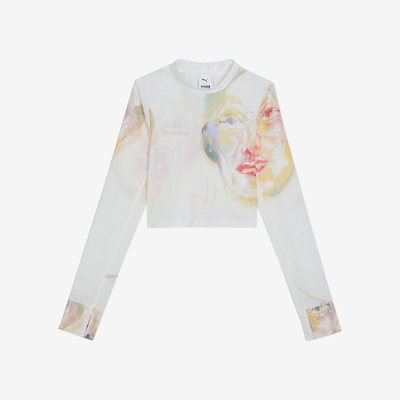 Puma/彪马正品KIDSUPER女士网纱长袖休闲短款时尚印花上衣