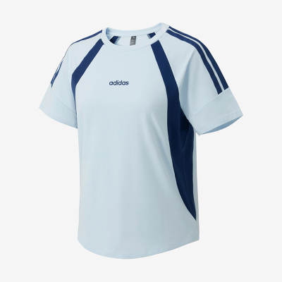 Adidas/阿迪达斯正品女士休闲透气圆领条纹套头短袖T恤KX7946