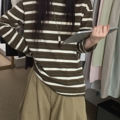 甜甜26年春款氛围感撞色条纹长袖T恤6138