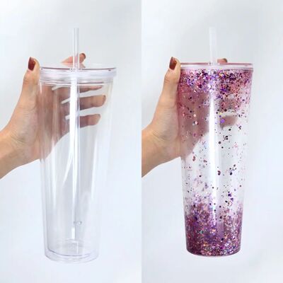 NEW 24oz Capacity Snowglobe Tumbler Transparent Pre-Drilled