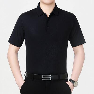 夏季桑蚕8063-P丝袖无痕恤男中年短爸装翻领薄上衣商爸款务休闲衫