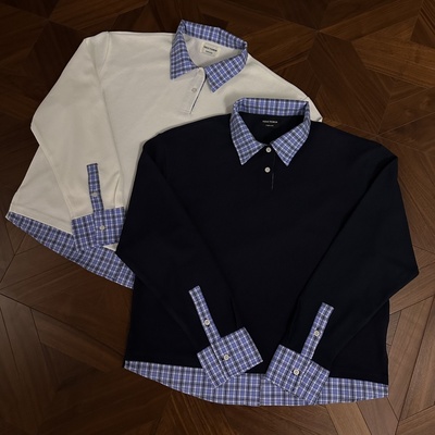 60支珠地棉拼接藏蓝polo衫卫衣