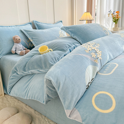 全棉纯棉AB双面冬季加厚牛奶绒被套单件珊瑚绒法兰绒被芯套被