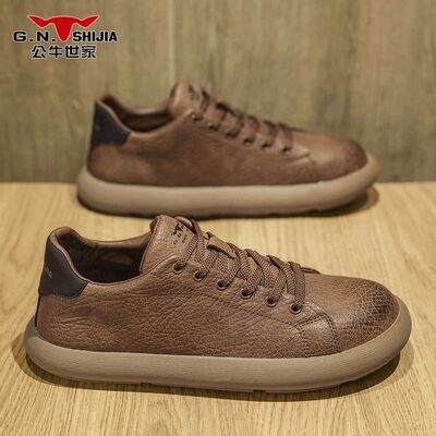 公牛世家德训鞋男鞋秋季圆头舒适休闲板鞋高级感英伦百搭软底皮鞋