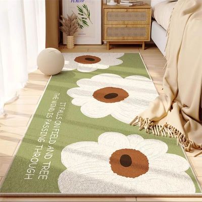 卧室绿色床边地毯房间简约飘窗垫子主卧床下脚垫少女床前长条地垫