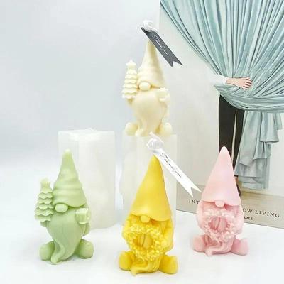Christmas Dwarf Silicone Candle Mold Holding Flower Basket
