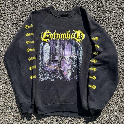 1990Entombed摇滚乐队音乐专辑Left Hand Path复古大码长袖T恤