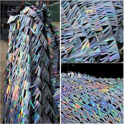 50*130cm Sequins Silver Iridescent Fabric Sword Shape 4cm