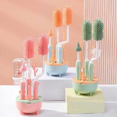 1set Portable Baby Bottle Cleaner Set With Drying Rack Long