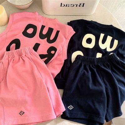 字母无袖套装新款搭2024夏季宝-242151DG裤CZ宝小童洋气时尚百男