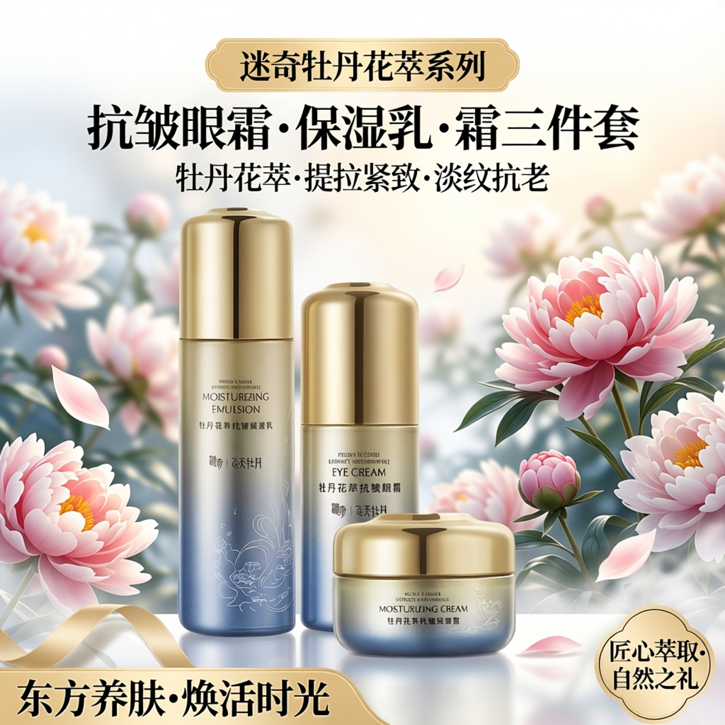 迷奇牡丹花萃系列抗皱眼霜保湿乳霜提拉紧致淡纹套组