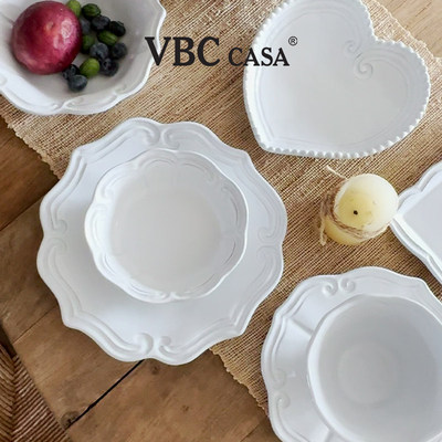 意大利VBC casa黑陶餐盘花边圆盘巴洛克复古浮雕陶瓷餐具西餐盘
