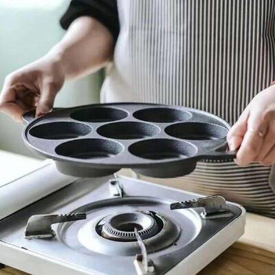 Cast Iron Griddle Pan Flat Frying Iron Pan For Egg 7-Hole