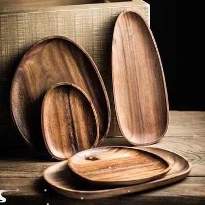 1/5PCS Lovesickness Wood Irregular Oval Solid Wood Pan Plate