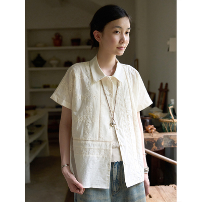SeamsSense拼接刺绣短袖衬衫