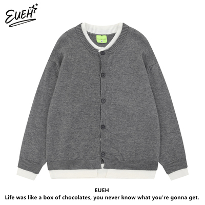 EUEH美式学院风假两件开衫毛衣