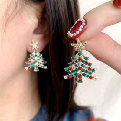 Sparkling Zircon Star Christmas Tree Earrings Snowflakes Soc