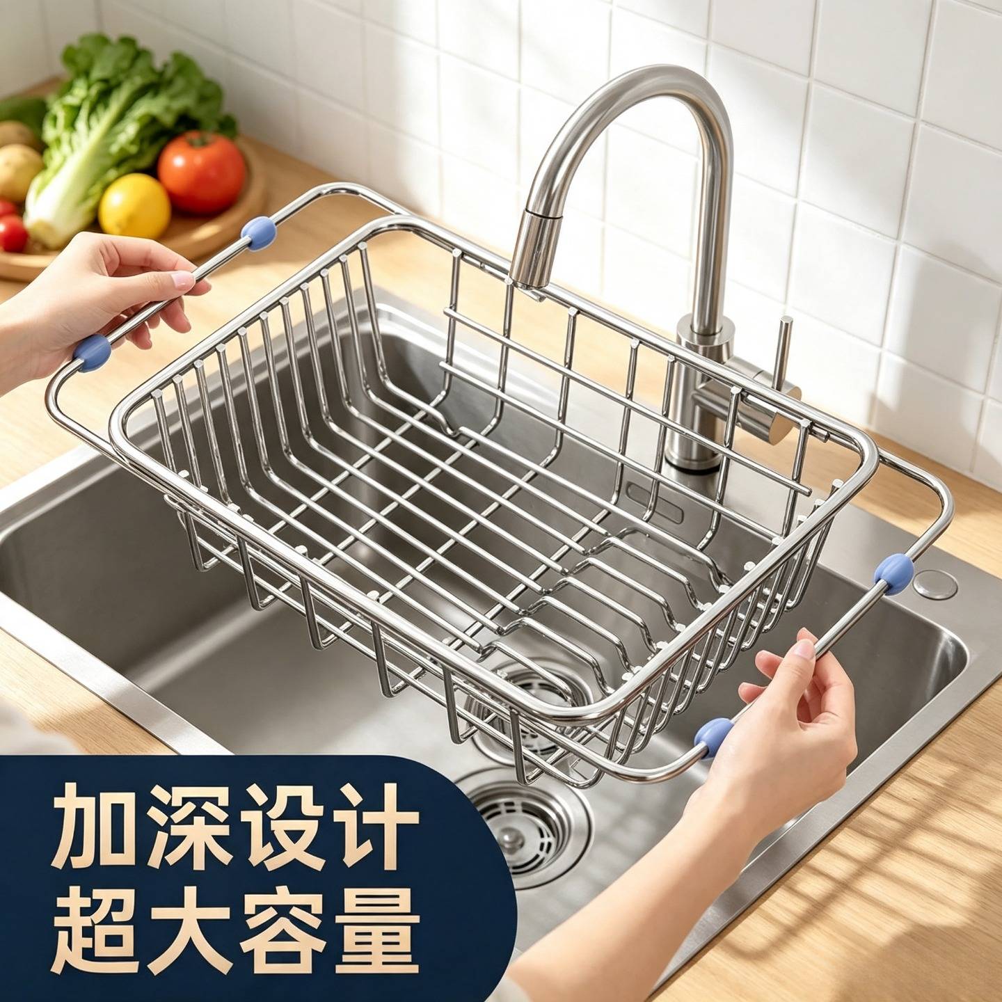 水槽沥水篮不锈钢洗碗池洗菜盆伸缩厨房置物架碗碟收纳架厨房用品