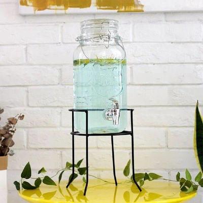 Metal Wire Stand Glass Glasses Jar With Spigot Drink