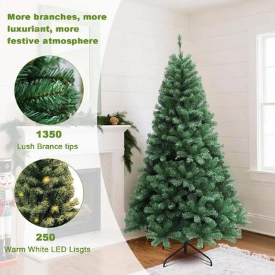 6-7ft Pre-Lit Christmas Tree, Artificial Hinged Xmas Tree Wi
