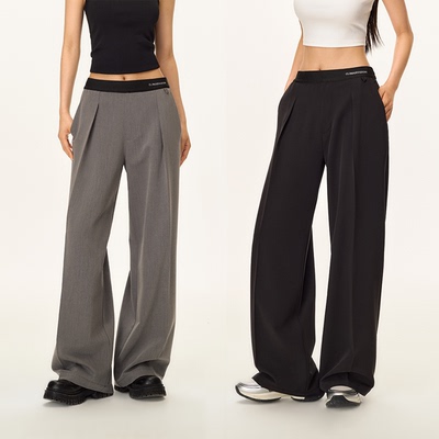 CLIMAX VISION亲肤干爽烫钻logo拼接弹力腰垂感显瘦直筒西裤女款