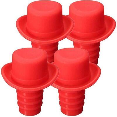 4Pcs Silicone Wine Bottle Stopper Creative Hat Design Air