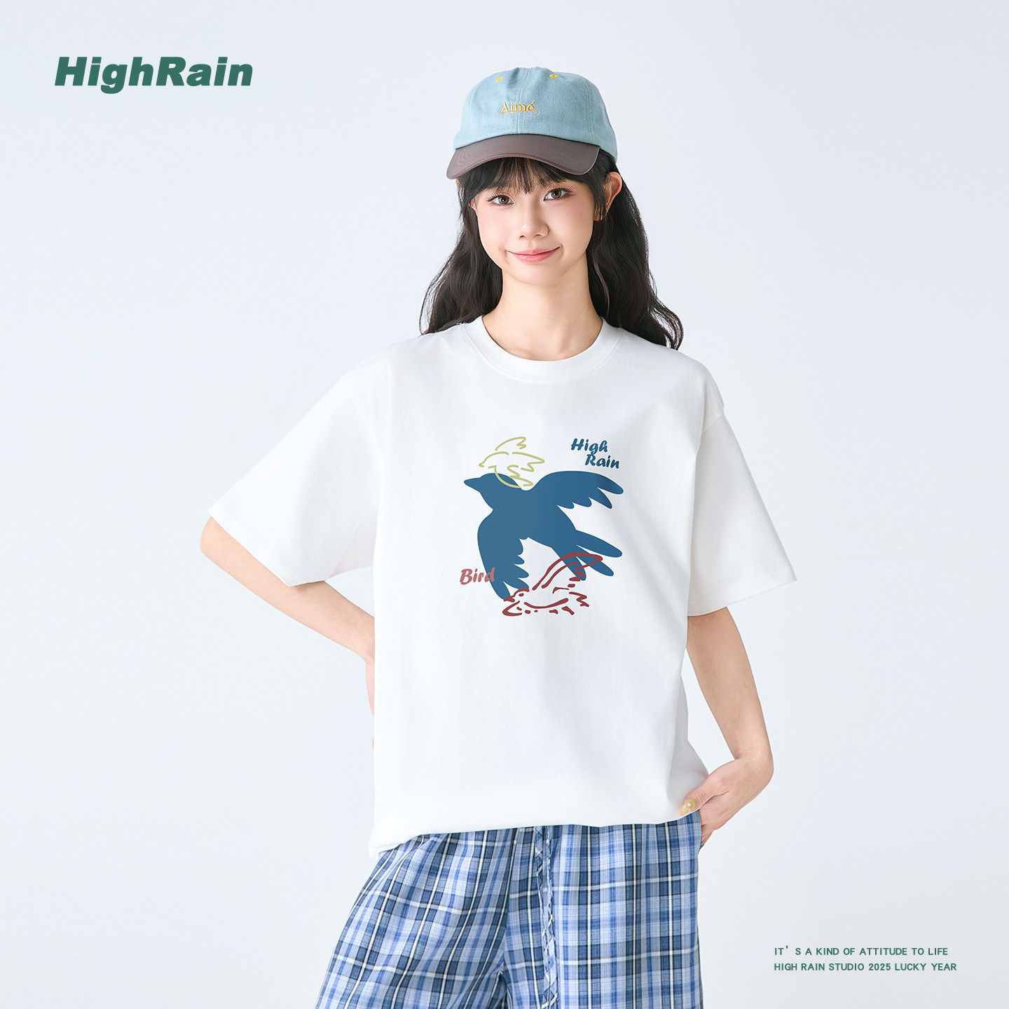 HIGH RAIN日系飞鸟短袖t恤女2026夏季爆款ins上衣纯棉宽松体恤潮