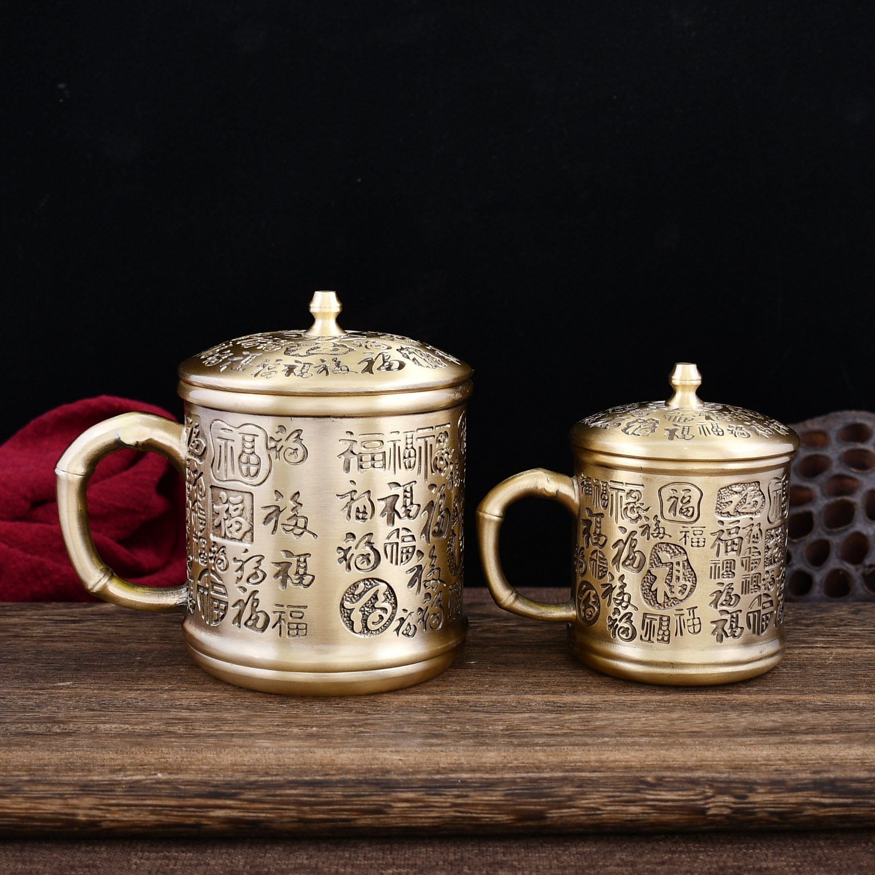 黄铜百福茶壶铜壶摆件复古做旧茶壶百福铜茶壶福字铜酒壶桌面摆件