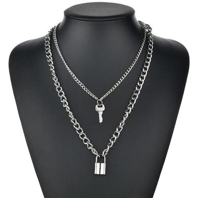 Cute Simple Chain Link Lock Necklace Pendant Women Silver