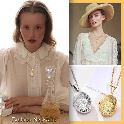 Delicate Floral Oval Heart Locket Pendant Necklaces for Wome