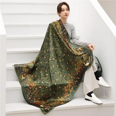Floral Silk Scarf Shalw Women Wraps Foulard Female Bandana