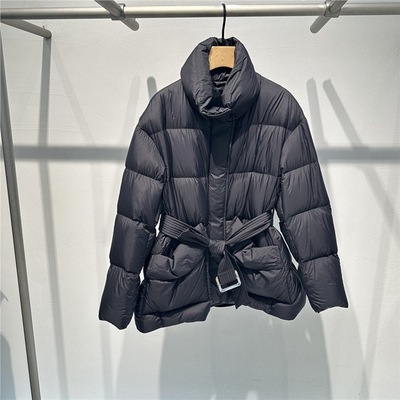 MM2025冬季新款短款腰带收腰宽松黑色立领保暖羽绒服外套AR004154