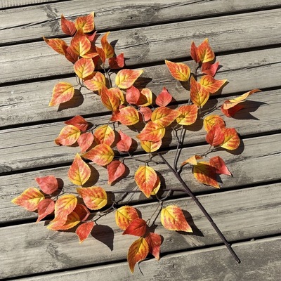 单支仿真乌桕叶假树叶秋天户外装饰红黄色塑料假树叶子假乌桕叶