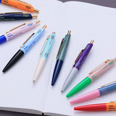 日本anterique新款圆珠笔复古拼色迷你手账笔短款学生按动中性笔